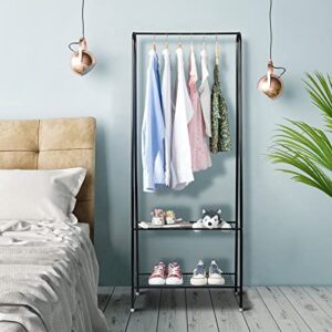 Karl home Freestanding Coat Rack Garment Rack, Portable Clothes Rack with 2 Tier Wire Metal Shelves Hanging Rod, Heavy Duty Clothing Stand for Drying Entryway Bedroom Laundry Living Room, Black 62.9"H