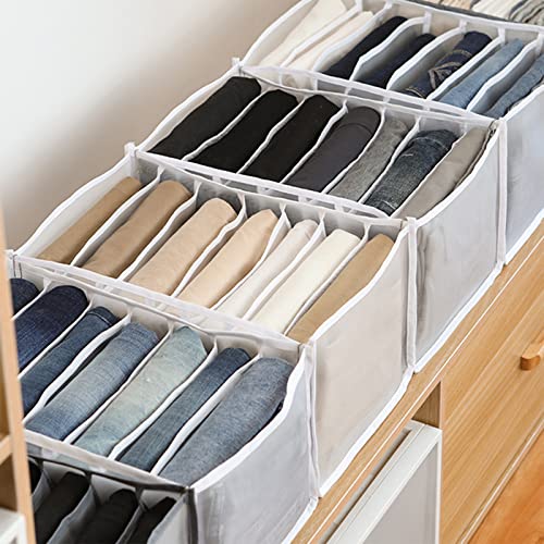 Kaker Washable Wardrobe Clothes Organizer for Closet - 7 Grids Washable Wardrobe Clothes Organizers, New to Large 9 and 12 Compartments (L, 3 PCS Grey)