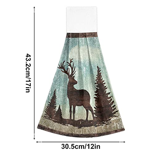 Black Bear Hanging Kitchen Towels Set 2 Pcs - Retro Forest Deer Dish Cloth Tie Towel Absorbent Soft Dry Towel for Bathroom Laundry Room Decor