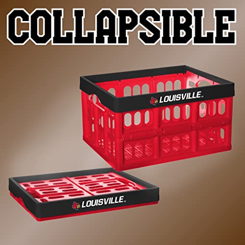 Set of 2 NCAA University of Louisville Stackable & Collapsible Crate/Storage Bin - Perfect For Books, Clothes in Dorms, Rooms & Closets - Basket Collapses/Ideal for Price Club Runs 50 Lb Capacity