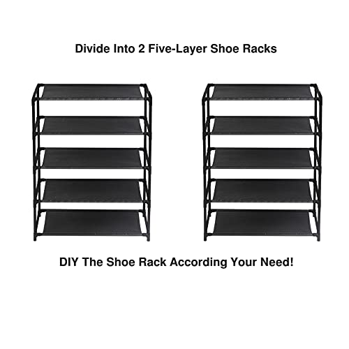 KOECPS 10 Tiers Shoe Rack, 50 Pairs Stackable Shoe Shelf Storage Organizer, Space Saving DIY Shoe Rack for Entryway, Closets, Bedroom, Black