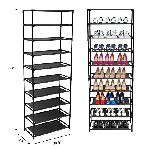 KOECPS 10 Tiers Shoe Rack, 50 Pairs Stackable Shoe Shelf Storage Organizer, Space Saving DIY Shoe Rack for Entryway, Closets, Bedroom, Black