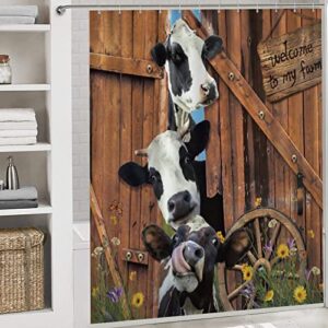 Shower Curtain Sets for Bathroom 4 Piece Farmhouse Cow Shower Curtain with Rugs Funny Bull Farm Animal Bath Decor Accessories with 12 Hooks (C,72 x72 inch)