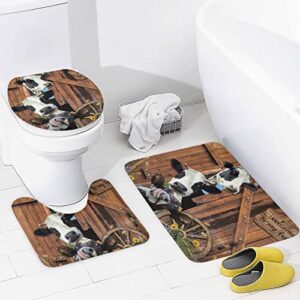 Shower Curtain Sets for Bathroom 4 Piece Farmhouse Cow Shower Curtain with Rugs Funny Bull Farm Animal Bath Decor Accessories with 12 Hooks (C,72 x72 inch)