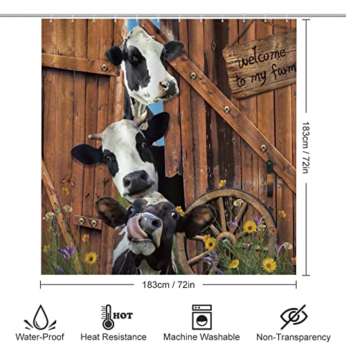 Shower Curtain Sets for Bathroom 4 Piece Farmhouse Cow Shower Curtain with Rugs Funny Bull Farm Animal Bath Decor Accessories with 12 Hooks (C,72 x72 inch)