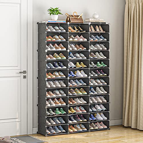 Aeitc Shoe Rack 72 Pairs Shoe Organizer Narrow Standing Stackable Shoe Storage Cabinet Space Saver for Entryway, Hallway and Closet,Black