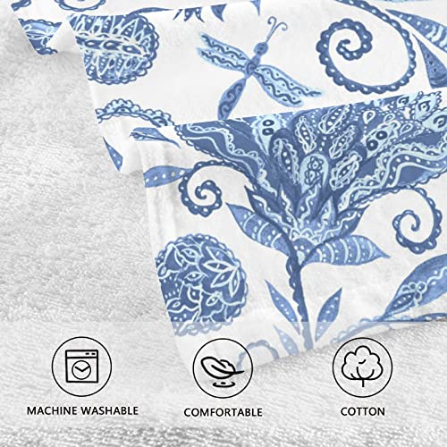 Kigai Blue White Floral Hand Towels 16 x 28 Inches 2PCS Bathroom Towel Set Soft Absorbent Cotton Hand Towel for Gym Shower Hotel