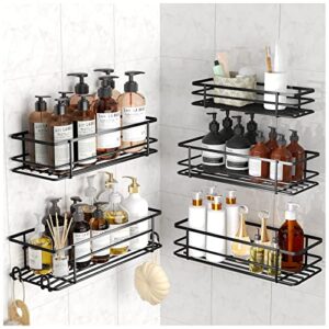 5 pack shower caddy, adhesive bathroom organizer with hooks, large capacity shower organizer, rustproof wall-mounted bathroom storage, bathroom shelves for kitchen, bathroom, no drilling