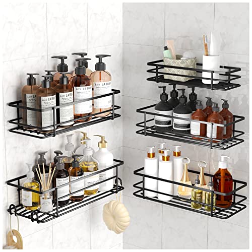 5 Pack Shower Caddy, Adhesive Bathroom Organizer with Hooks, Large Capacity Shower Organizer, Rustproof Wall-Mounted Bathroom Storage, Bathroom Shelves for Kitchen, Bathroom, No Drilling