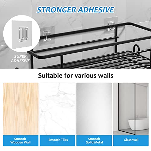 5 Pack Shower Caddy, Adhesive Bathroom Organizer with Hooks, Large Capacity Shower Organizer, Rustproof Wall-Mounted Bathroom Storage, Bathroom Shelves for Kitchen, Bathroom, No Drilling