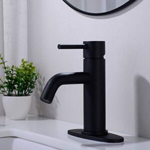 TRUSTMI Brass Bathroom Faucet with Pop Up Drain Assembly and 6-Inch 3 Hole Cover Deck Plate Single Lever Single Hole, Matte Black