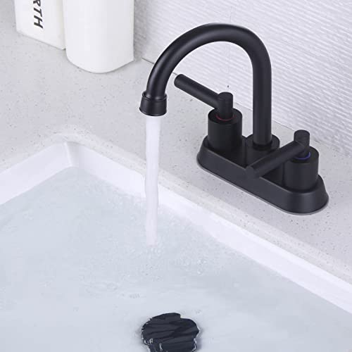 Black Bathroom Faucets, 4 Inch 2 Handle Centerset Bathroom Sink Faucet for 3 Hole, Lead-Free, RV Vanity Sink Faucet with Pop Up Drain and Water Supply Lines