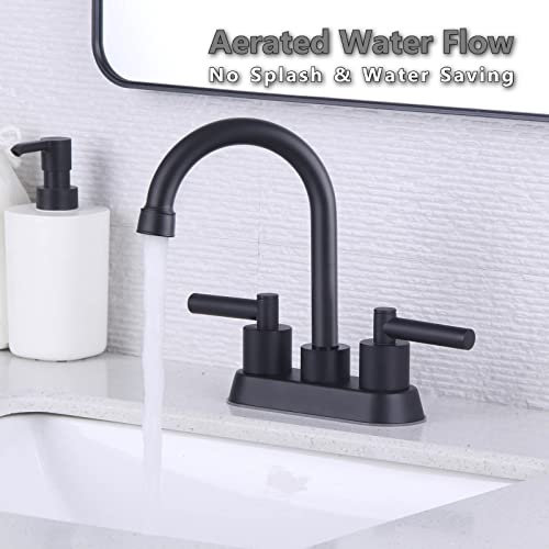 Black Bathroom Faucets, 4 Inch 2 Handle Centerset Bathroom Sink Faucet for 3 Hole, Lead-Free, RV Vanity Sink Faucet with Pop Up Drain and Water Supply Lines