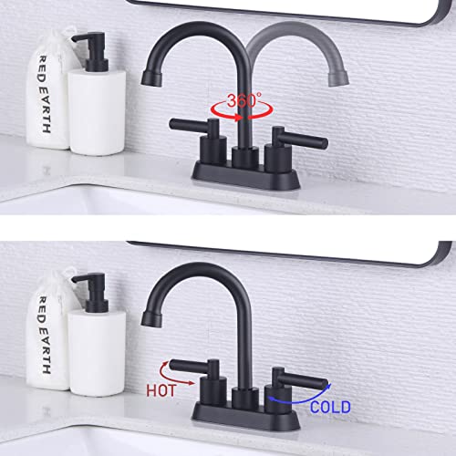 Black Bathroom Faucets, 4 Inch 2 Handle Centerset Bathroom Sink Faucet for 3 Hole, Lead-Free, RV Vanity Sink Faucet with Pop Up Drain and Water Supply Lines