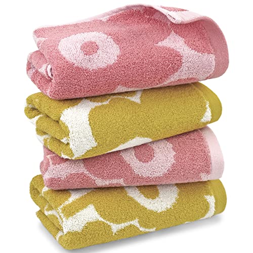 Jacquotha Decorative Hand Towels 4 Pack (Pink & Yellow) - Sun Floral Hand Towel Set for Girls Women, Soft and Quick Drying