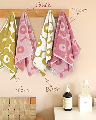 Jacquotha Decorative Hand Towels 4 Pack (Pink & Yellow) - Sun Floral Hand Towel Set for Girls Women, Soft and Quick Drying