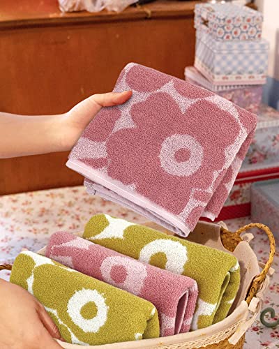 Jacquotha Decorative Hand Towels 4 Pack (Pink & Yellow) - Sun Floral Hand Towel Set for Girls Women, Soft and Quick Drying