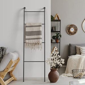 blanket ladder decorative towel rack holder for bathroom, wall leaning metal drying quilt stand for living room bedroom farmhouse home decor, gift for women mom mother her wife - black