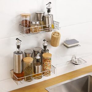 SwizioCo Bathroom Shower Caddy Organizer 2 Baskets with 2 Soap Dishes Hooks for Shampoo Conditioner, No Drilling Adhesive Wall Mount Storage Accessories, Rustproof SUS304 Stainless Steel Silver