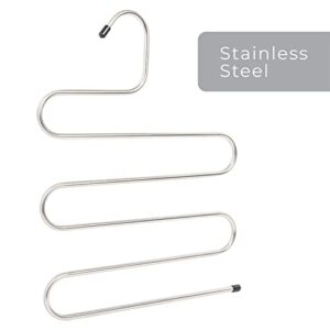 Smart Design Stainless Steel Pant Hangers - Set of 4 - Sturdy Space Saving 5-Tier S-Shape Rack - Metal Closet Organizer for Multiple Jeans, Clothes, Skirts, and Trousers Storage - Silver