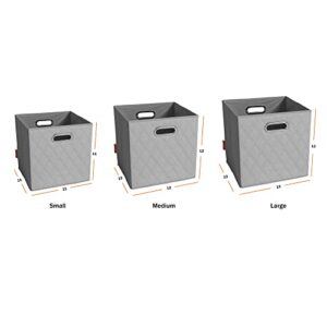 JIAessentials 12 inch Gray Foldable Diamond Patterned Faux Leather Storage Cube Bins Set of Two with Handles for living room, bedroom and office storage