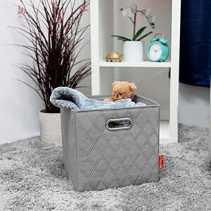 JIAessentials 12 inch Gray Foldable Diamond Patterned Faux Leather Storage Cube Bins Set of Two with Handles for living room, bedroom and office storage