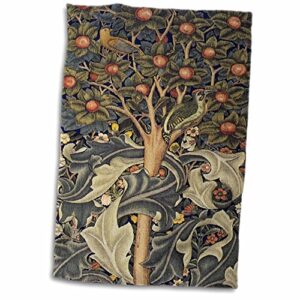 3d rose image of william morris woodpecker in gray orange & ivory hand towel, 15" x 22"