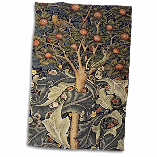 3D Rose Image of William Morris Woodpecker in Gray Orange & Ivory Hand Towel, 15" x 22"