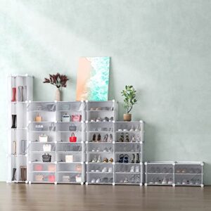 UNZIPE Shoe Rack for Entryway, 6 Cube 12-Tier Shoe Storage Cabinet 24 Pairs Plastic Freestanding Shoe Organizer DIY for Entryway Hallway Closet or Bedroom, White