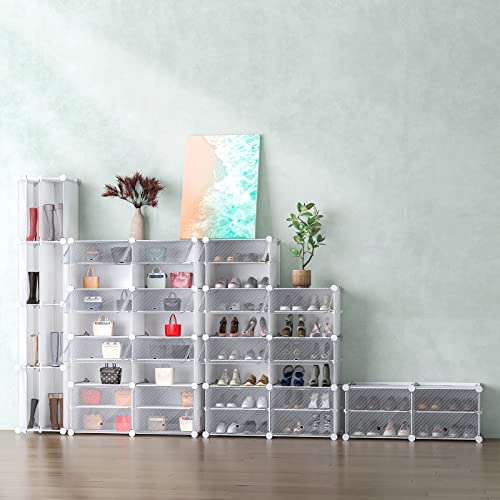 UNZIPE Shoe Rack for Entryway, 6 Cube 12-Tier Shoe Storage Cabinet 24 Pairs Plastic Freestanding Shoe Organizer DIY for Entryway Hallway Closet or Bedroom, White