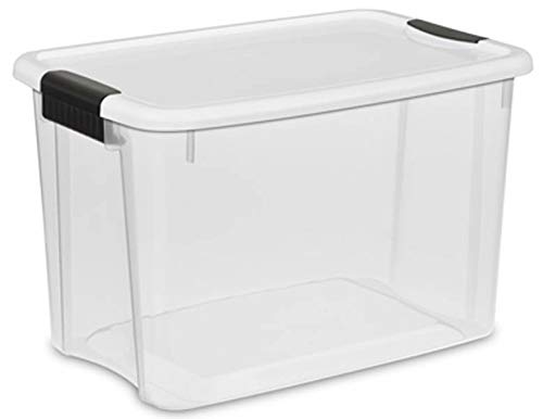 Sterilite 30 Quart Clear Plastic Stackable Storage Container Bin Box Tote with White Latching Lid Organizing Solution for Home & Classroom, 24 Pack