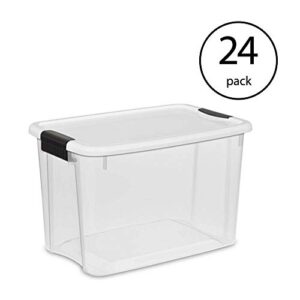 Sterilite 30 Quart Clear Plastic Stackable Storage Container Bin Box Tote with White Latching Lid Organizing Solution for Home & Classroom, 24 Pack