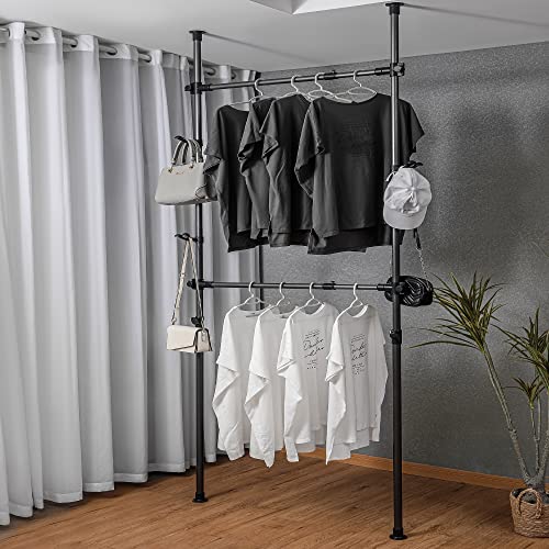 2 Tier Adjustable Clothing Rack,Double Rod Clothing Rack,Free Standing Clothing Racks for Hanging Clothes,Handbags