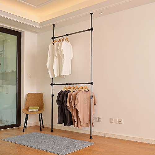 2 Tier Adjustable Clothing Rack,Double Rod Clothing Rack,Free Standing Clothing Racks for Hanging Clothes,Handbags