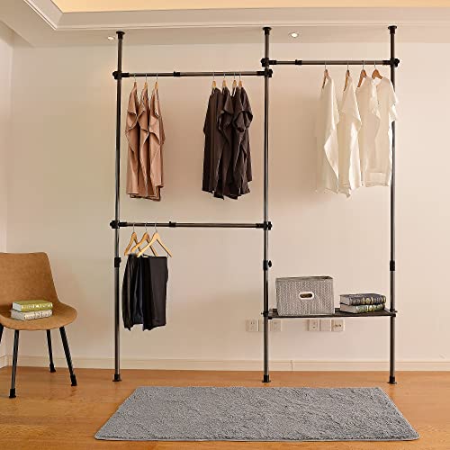 2 Tier Adjustable Clothing Rack,Double Rod Clothing Rack,Free Standing Clothing Racks for Hanging Clothes,Handbags