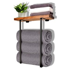 joben oligey towel rack for bathroom wall decor,bathroom towel storage,bathroom shelves,black minimalist design storage organizer for large towels, small towels, hand towels,spa, salon, rv