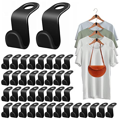 JIDAVN 50Pcs Clothes Hanger Connector Hooks Hanger Space Saving Closet Organizer Space Closet Hanger (Black)