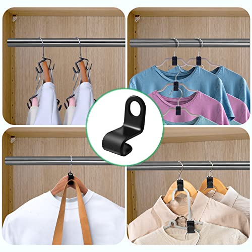 JIDAVN 50Pcs Clothes Hanger Connector Hooks Hanger Space Saving Closet Organizer Space Closet Hanger (Black)