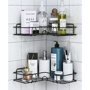 tejdnlhms shower caddy,corner shower caddy,2-pack adhesive bathroom shelf with soap holder and hooks,waterproof, rustproof wall-mounted bathroom set for bathroom,dorm and kitchen,toilet (matte black)