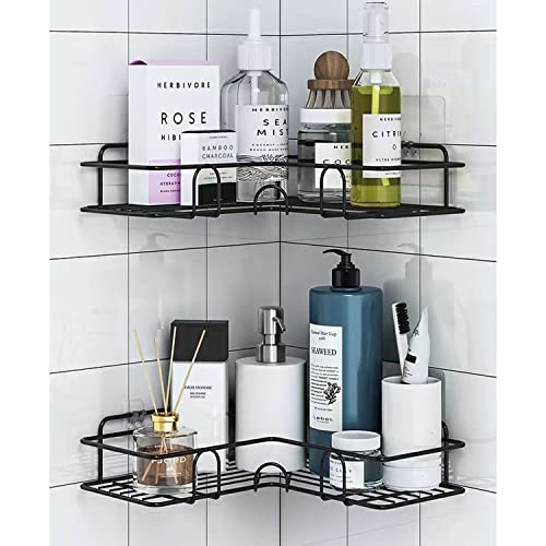 TEJDNLHMS Shower Caddy,Corner Shower Caddy,2-Pack Adhesive Bathroom Shelf with Soap Holder and Hooks,Waterproof, rustproof wall-mounted Bathroom set for bathroom,dorm and kitchen,Toilet (Matte Black)