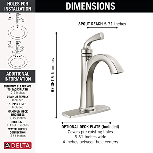 Delta Faucet Geist Single Hole Bathroom Faucet Brushed Nickel, Chrome Bathroom Faucets for Sink 1 Hole, Bathroom Sink Faucet, Drain Assembly Included, SpotShield Brushed Nickel 15864LF-SP