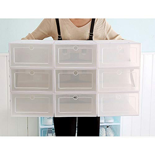 20 Pack Foldable Shoe Storage Boxes, Stackable Clear Plastic Shoe Organizer Space Saving Shoe Display Containers with Clear Lids for Women/Men, White