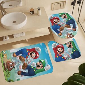 Cartoon 4 Piece Bathroom Set, Waterproof Shower Curtains for Bathroom Set with Shower Mat Non Slip & Toilet Lid Cover and U Shower Mat