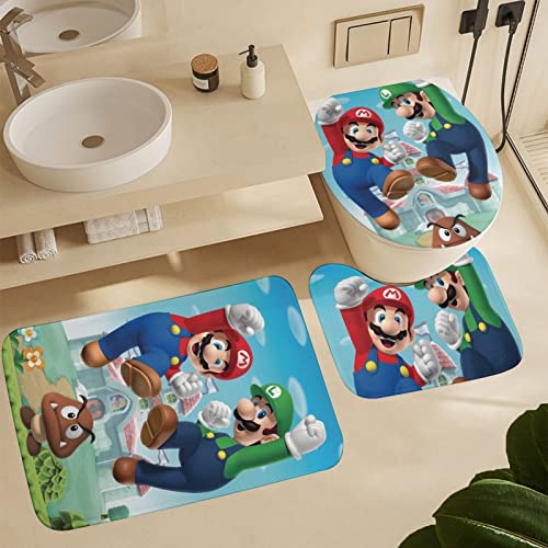 Cartoon 4 Piece Bathroom Set, Waterproof Shower Curtains for Bathroom Set with Shower Mat Non Slip & Toilet Lid Cover and U Shower Mat