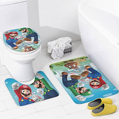 Cartoon 4 Piece Bathroom Set, Waterproof Shower Curtains for Bathroom Set with Shower Mat Non Slip & Toilet Lid Cover and U Shower Mat