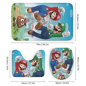 Cartoon 4 Piece Bathroom Set, Waterproof Shower Curtains for Bathroom Set with Shower Mat Non Slip & Toilet Lid Cover and U Shower Mat