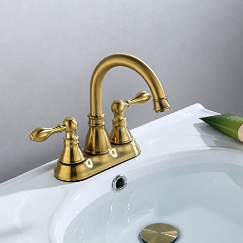 Derengge F-4501-CS Two Handle Bathroom Sink Faucet with Pop up Drain,Meets cUPC NSF 61-9 AB1953,Brushed Gold