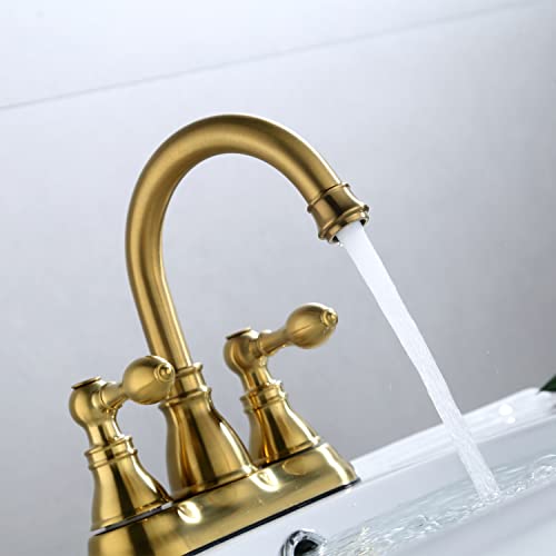 Derengge F-4501-CS Two Handle Bathroom Sink Faucet with Pop up Drain,Meets cUPC NSF 61-9 AB1953,Brushed Gold