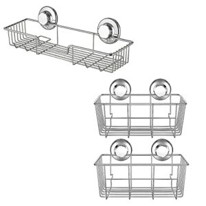 ipegtop 1 pack suction cup wide shower caddy &2 pack deep shower caddy bath wall shelf ​for large shampoo shower gel holder bathroom storage