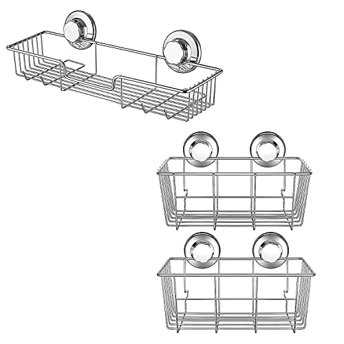 iPEGTOP 1 Pack Suction Cup Wide Shower Caddy &2 Pack Deep Shower Caddy Bath Wall Shelf ​for Large Shampoo Shower Gel Holder Bathroom Storage